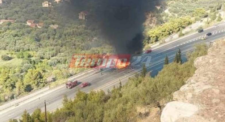 Εθνική Πατρών-Αθηνών: Νταλίκα κάηκε στη μέση του δρόμου (φωτο, βίντεο ...